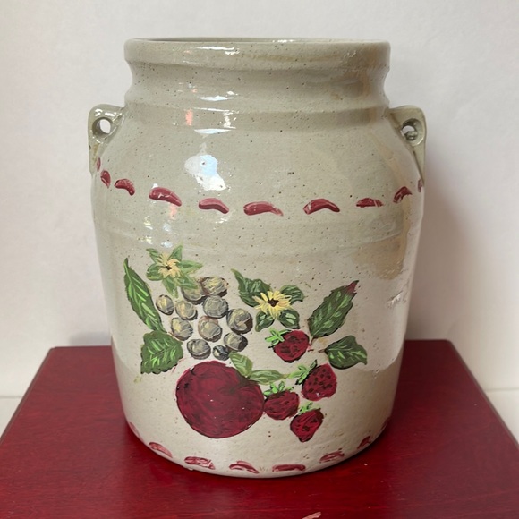 Vintage | Kitchen | Vintage Crock Canister Handpainted Strawberry Fruit ...